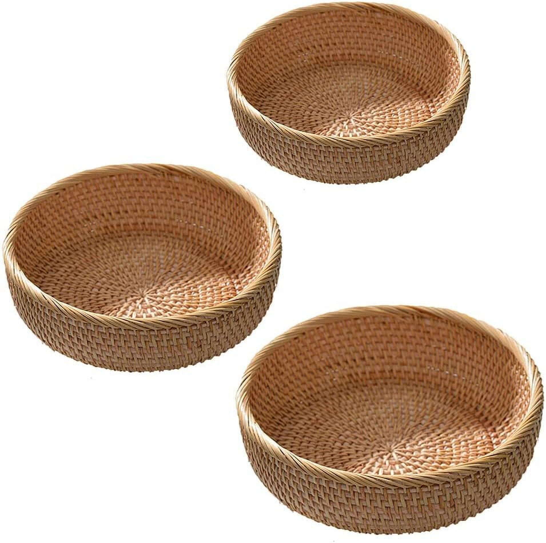 Natural Hand Woven Rattan Fruit Baskets Round Rattan Serving Tray ...