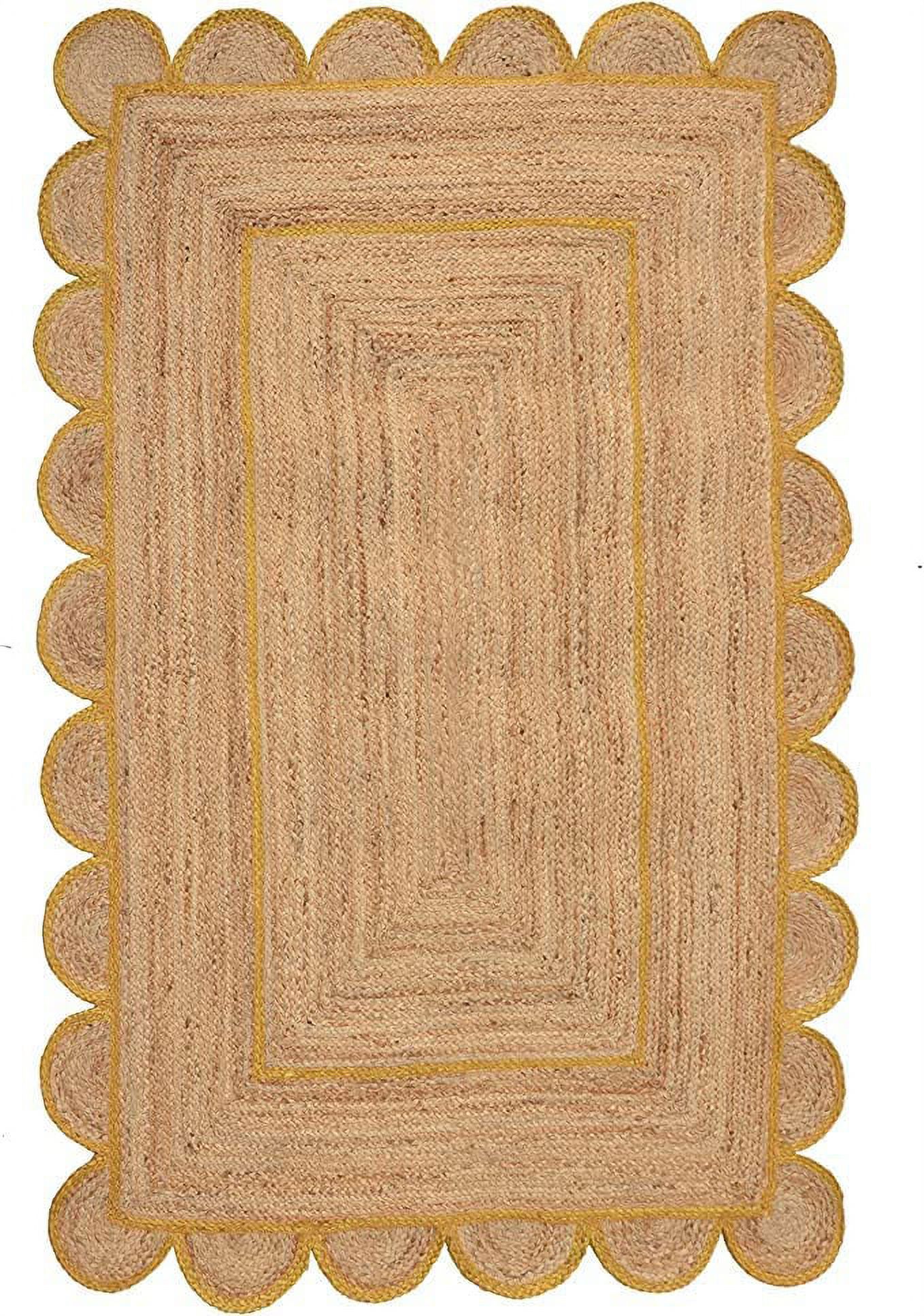 Natural Handwoven Scalloped Braided Natural Color Area Rug for Living ...
