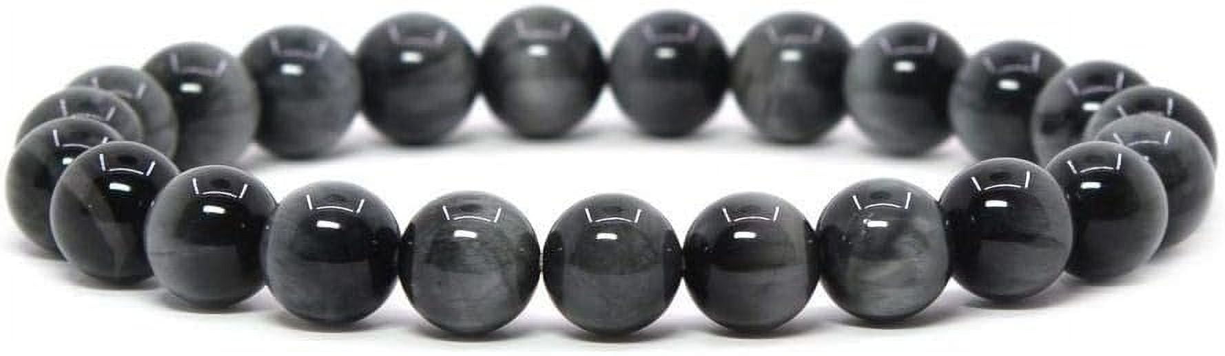 Natural Hawk'S Eye Quartz 8mm Round Shape Smooth Cut Beads Stretchable ...