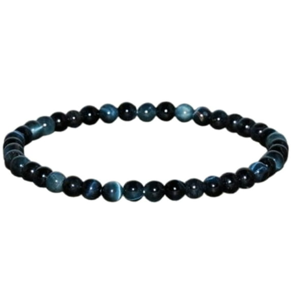 Natural Hawks Eye 4mm Round Shape Smooth Cut Beads Stretchable Bracelet ...