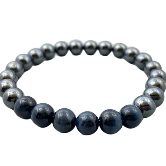 Natural Hawks Eye & Hematite 8mm Round Shape Smooth Cut Beads ...