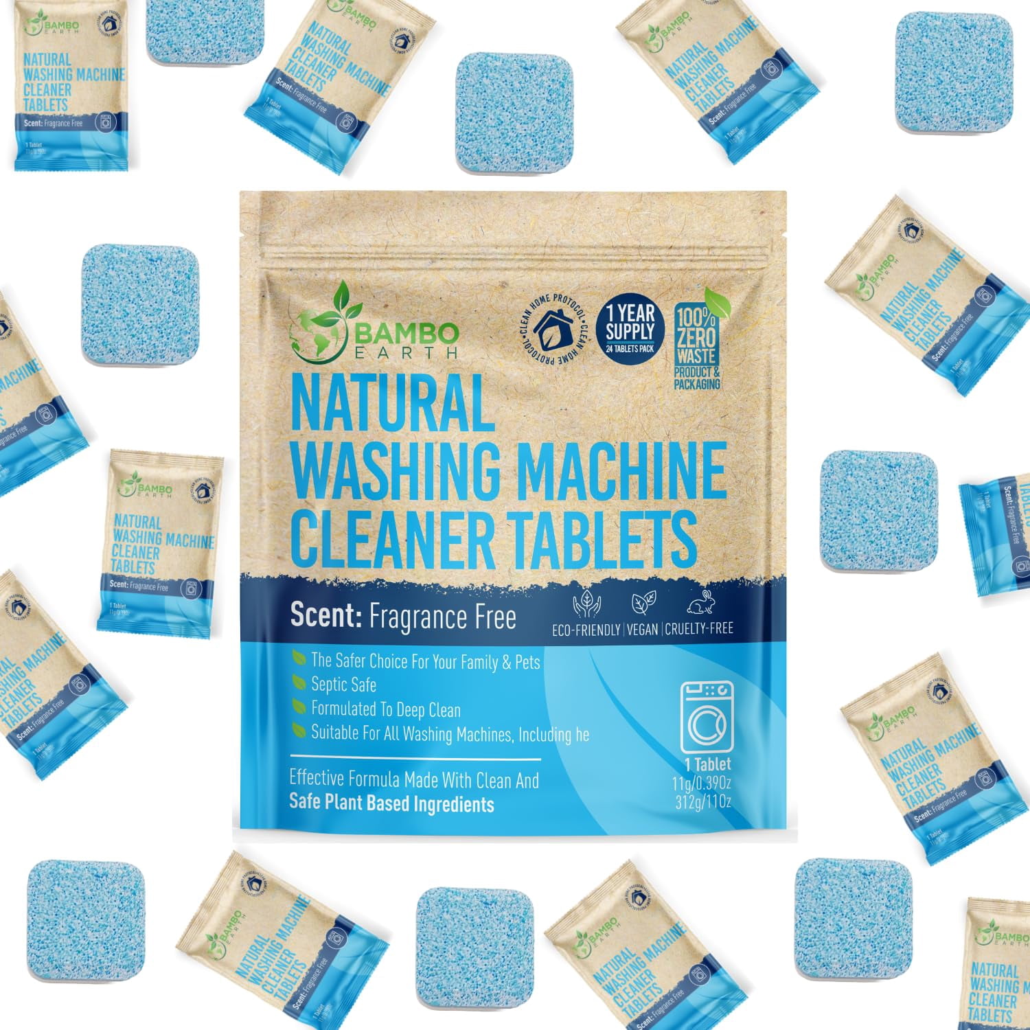 Natural Heavy Duty Washing Machine Cleaner Tablets - Plant Based & Eco ...