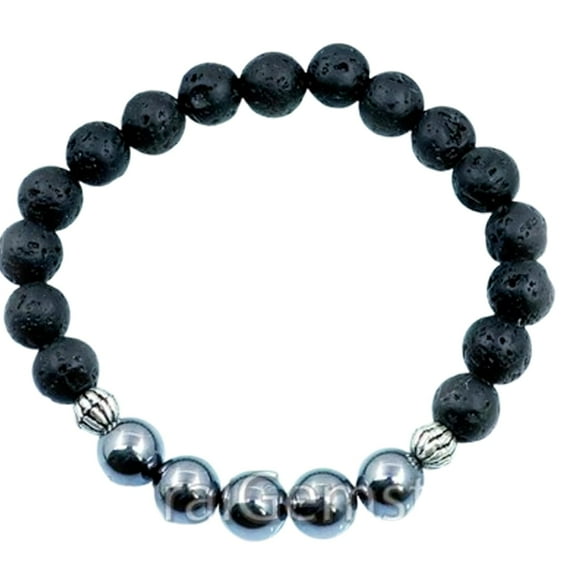 Natural Hematite & Volcanic Lava 8mm Round Shape Smooth Cut Beads ...