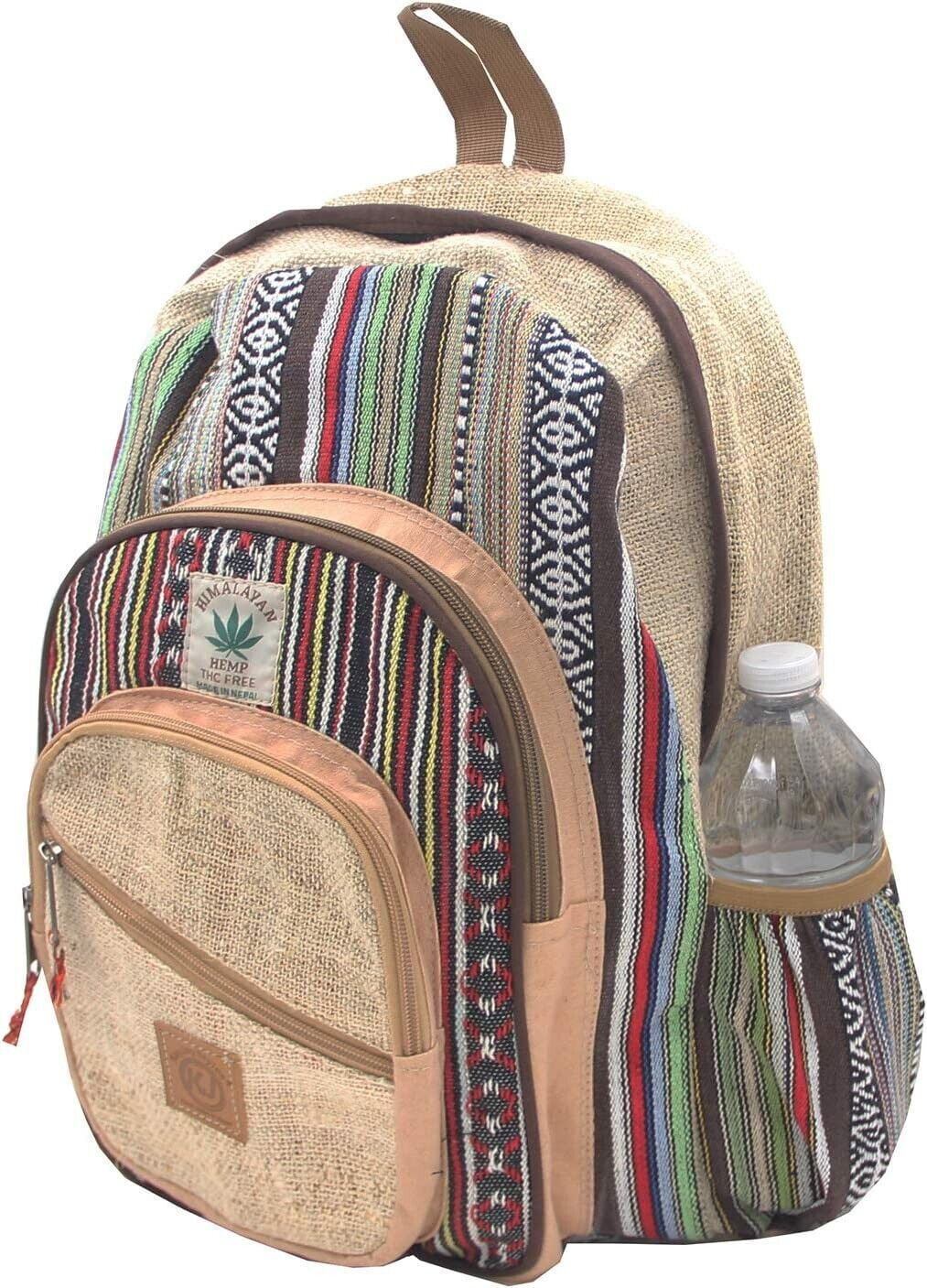 Natural Hemp Multi Pockets Bag Bohemian Hippie Backpack Hand Made Nepal ...