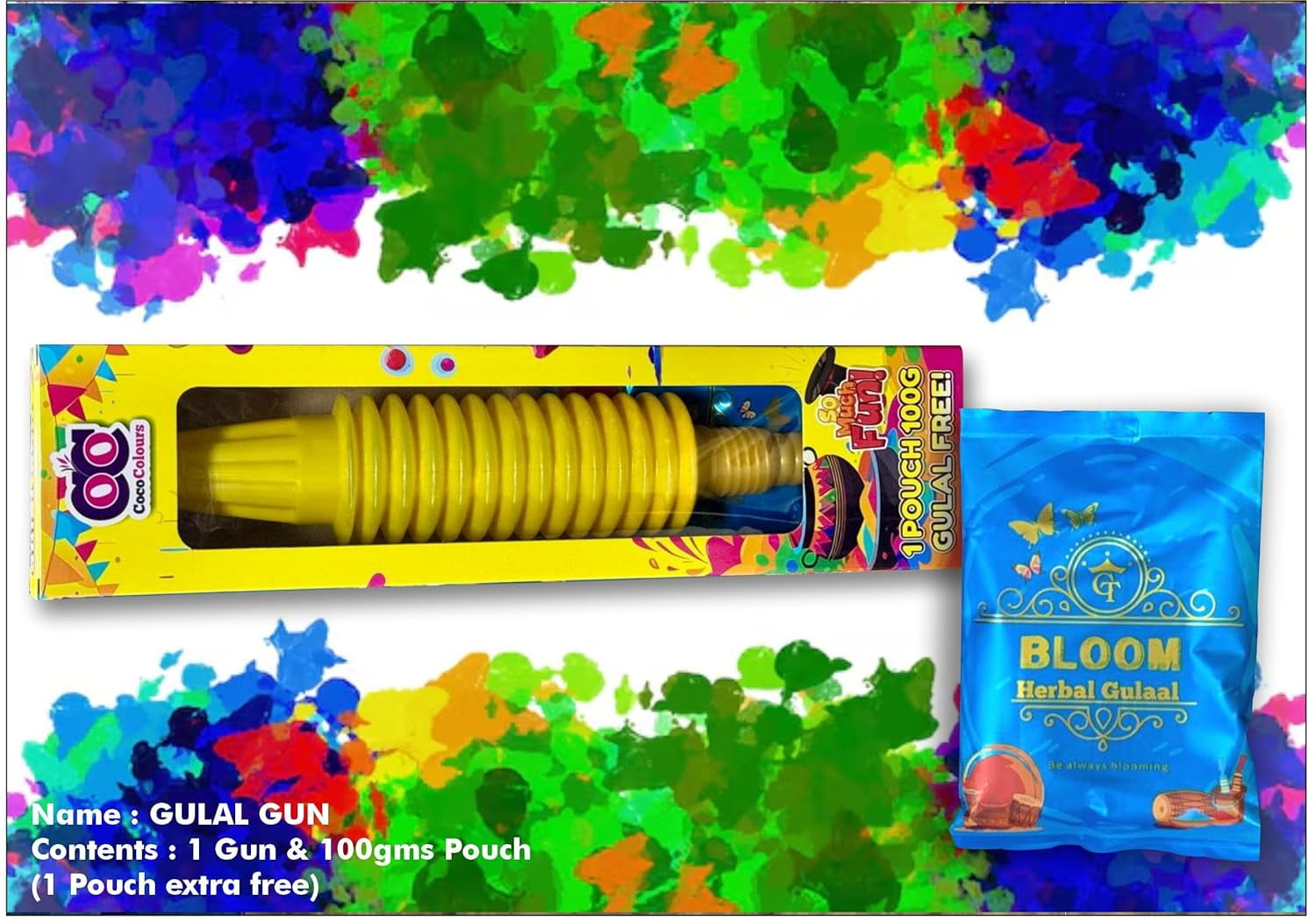 Natural & Herbal Gulal Gun Sprays With 1 Packet Of Gulal Color 100 Gm ...
