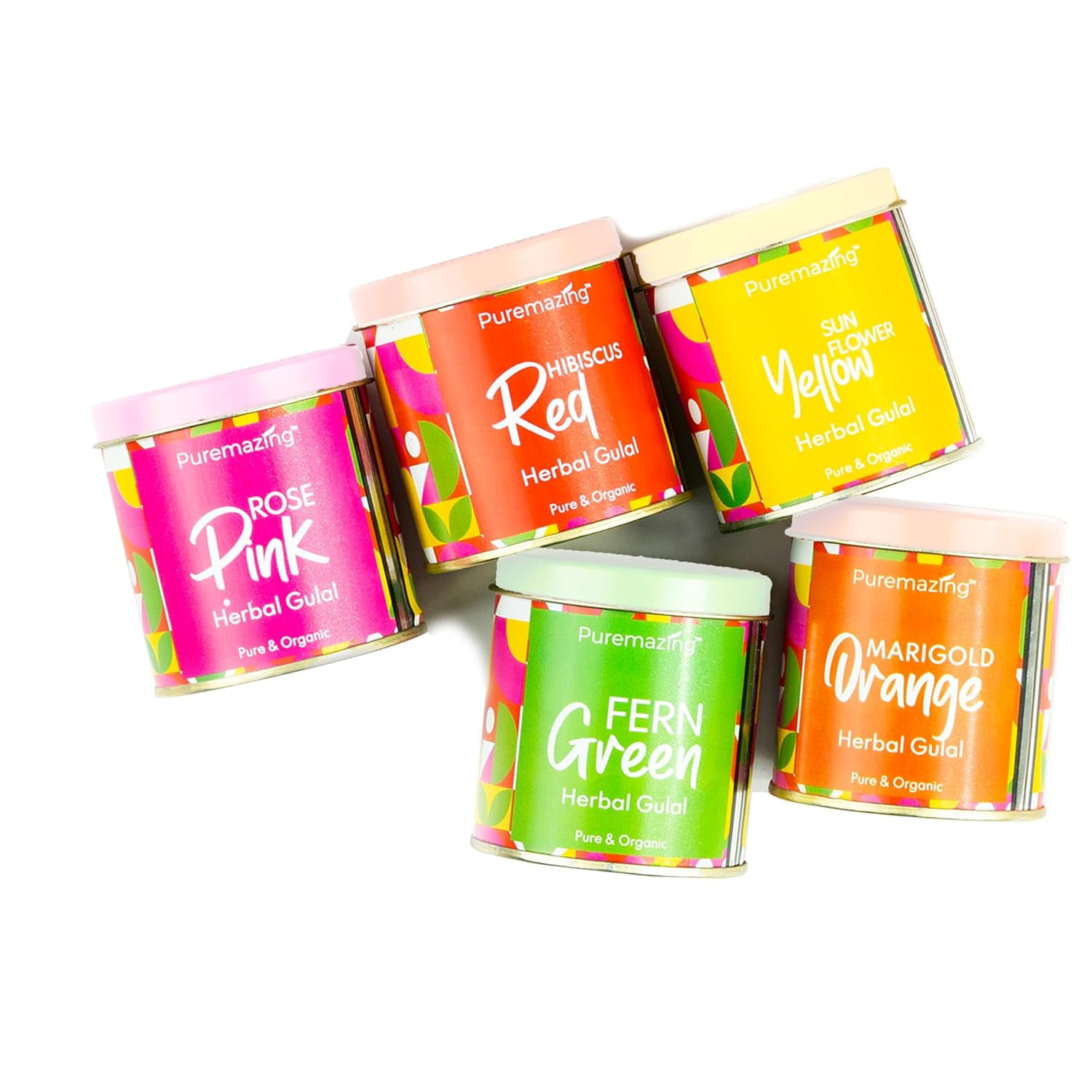 Natural Herbal Gulal Holi Color - Pack Of 5 X 80gm, Red, Yellow, Orange ...