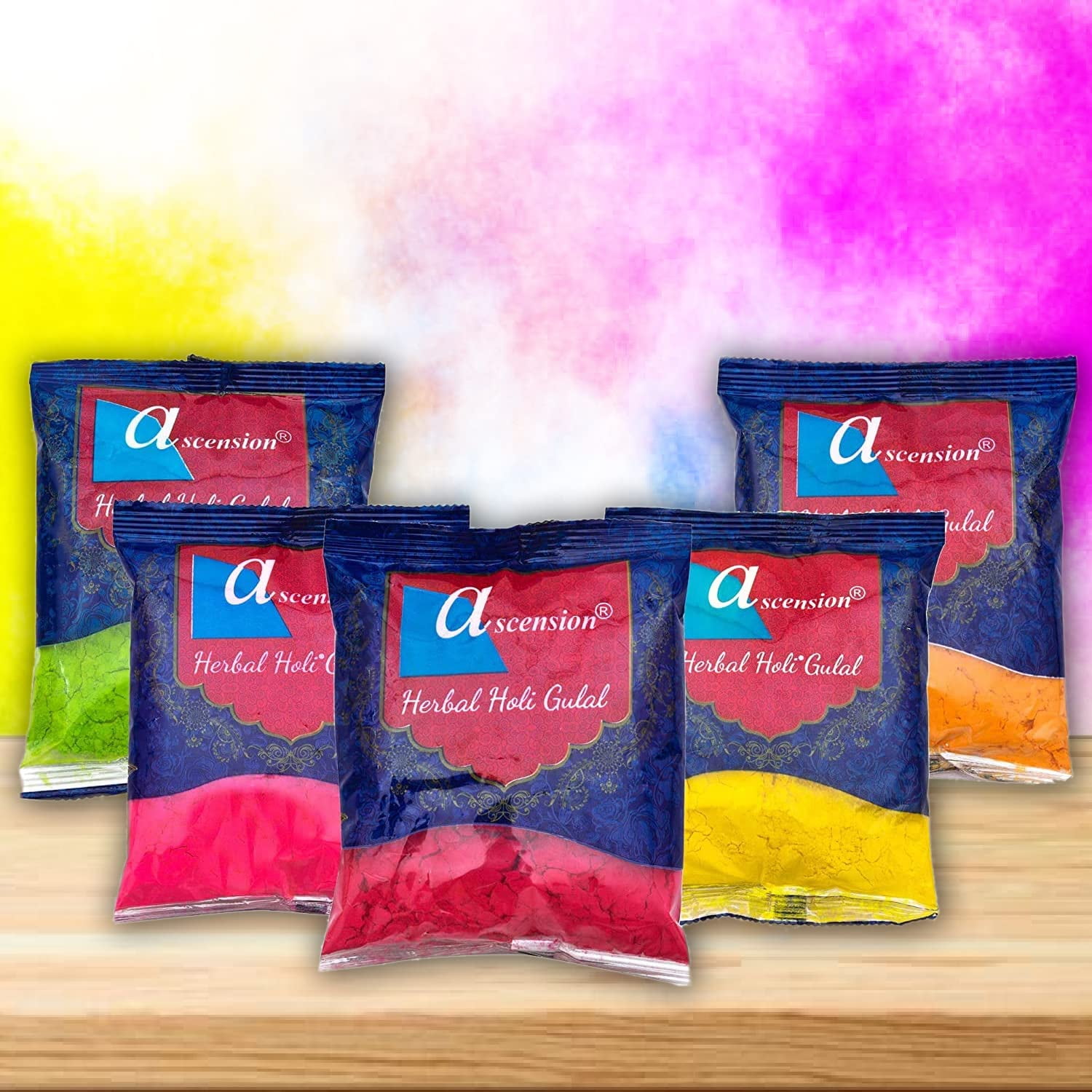 Natural Herbal Holi Gulal Color Pack Of 5 X 80gm - Made Of Tesu Flower ...