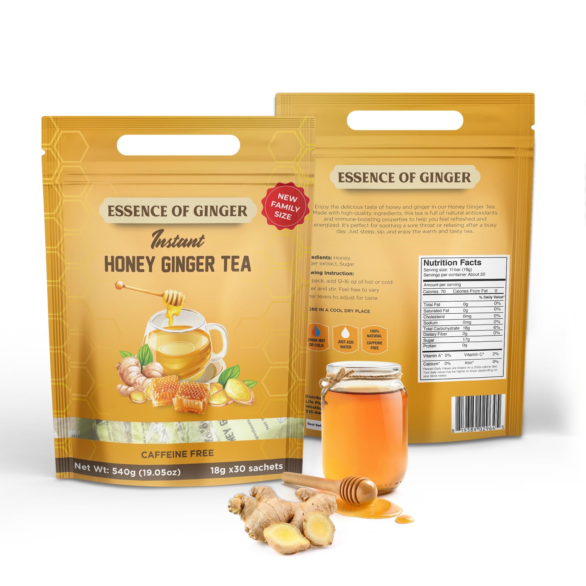 Natural Honey Ginger Root Herbal Crystals 30 Packets Instant Beverage ...