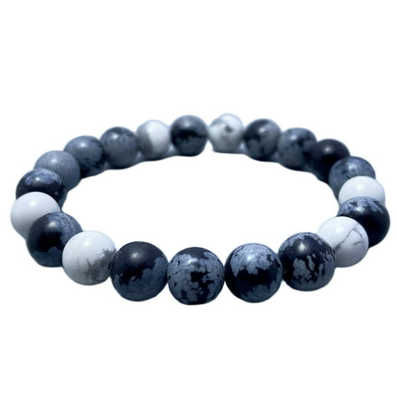 Natural Howlite & Obsidian 8mm Round Shape Smooth Cut Beads Stretchable ...