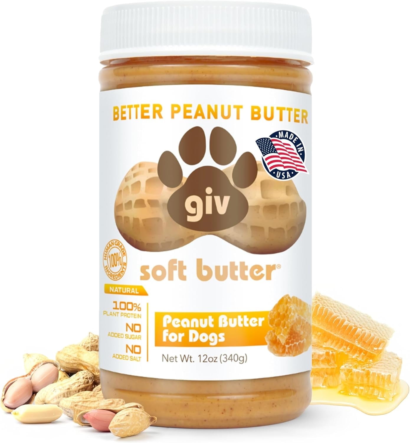 Giv Soft Butter Natural Dog Food: Safe Peanut Butter with Honey, Made ...