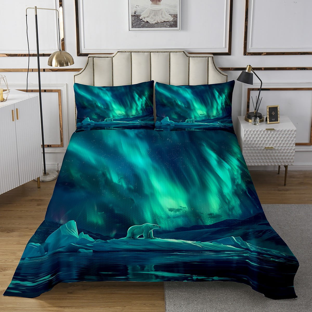 Natural Iceberg Bedding Set King Size,Cute Polar Bear Coverlet Set ...