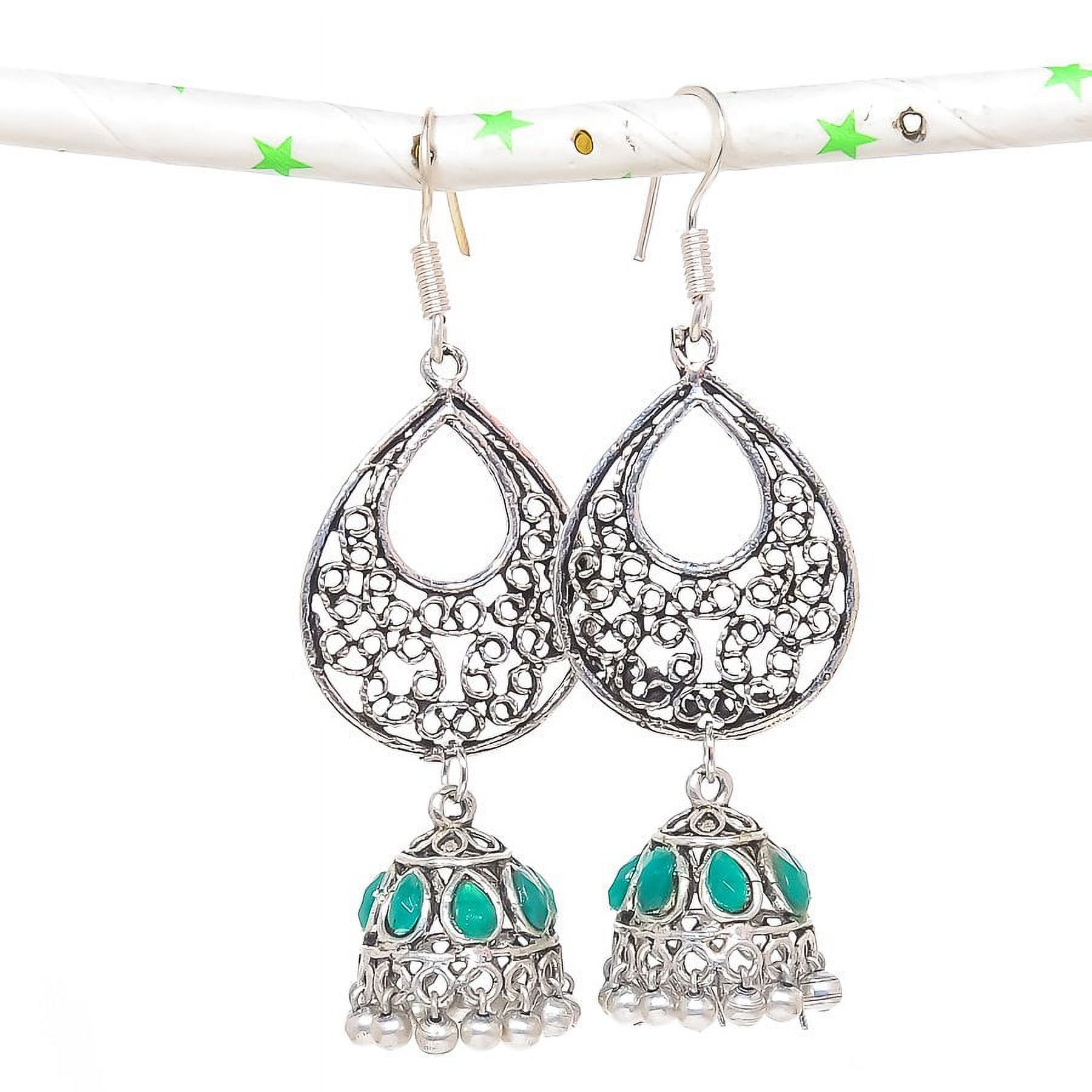 Natural Indian Look Jhumki Gemstone Silver Tribal Bali Earring 2.76 ...