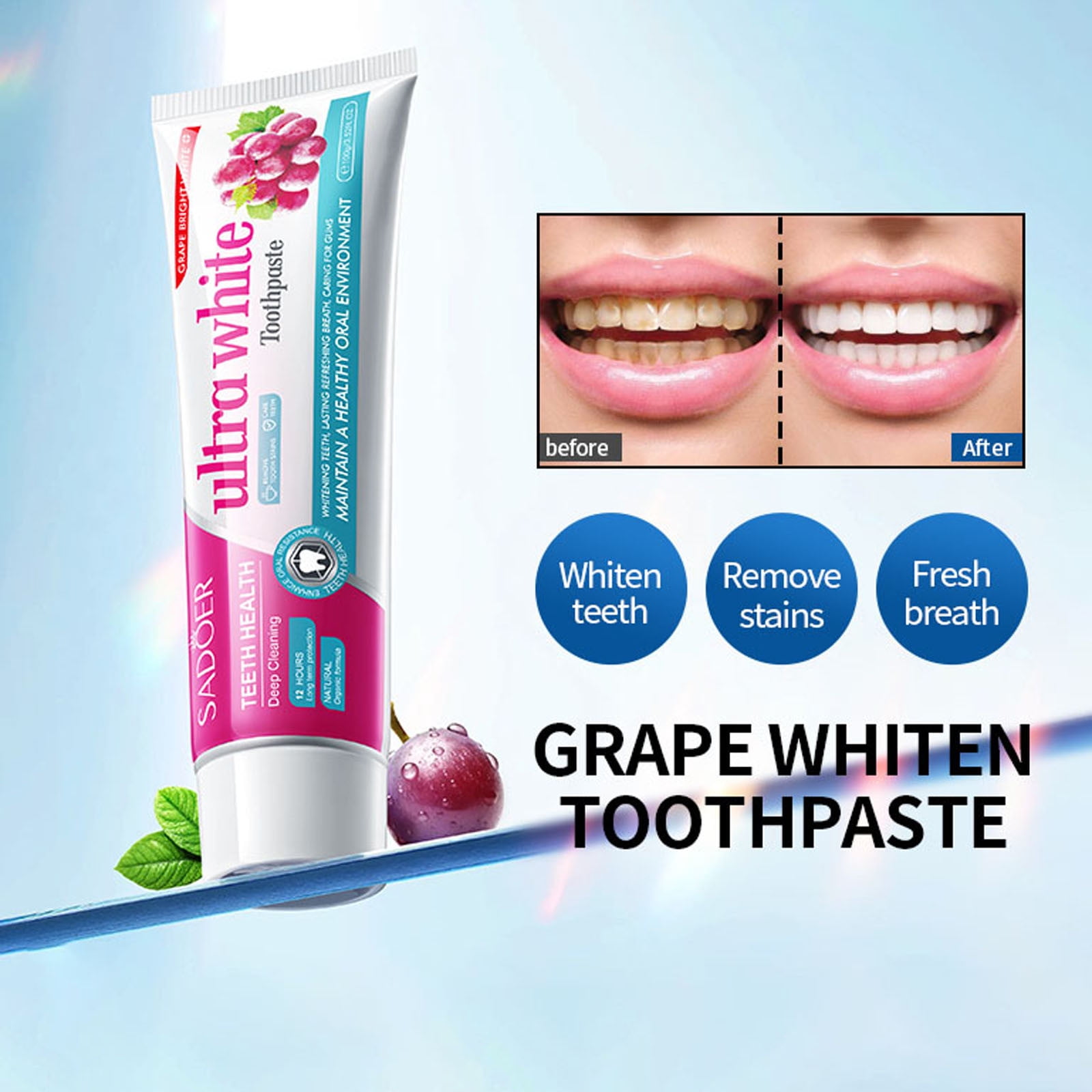 Natural Ingredients Whitening and Stain Removing Toothpaste with ...