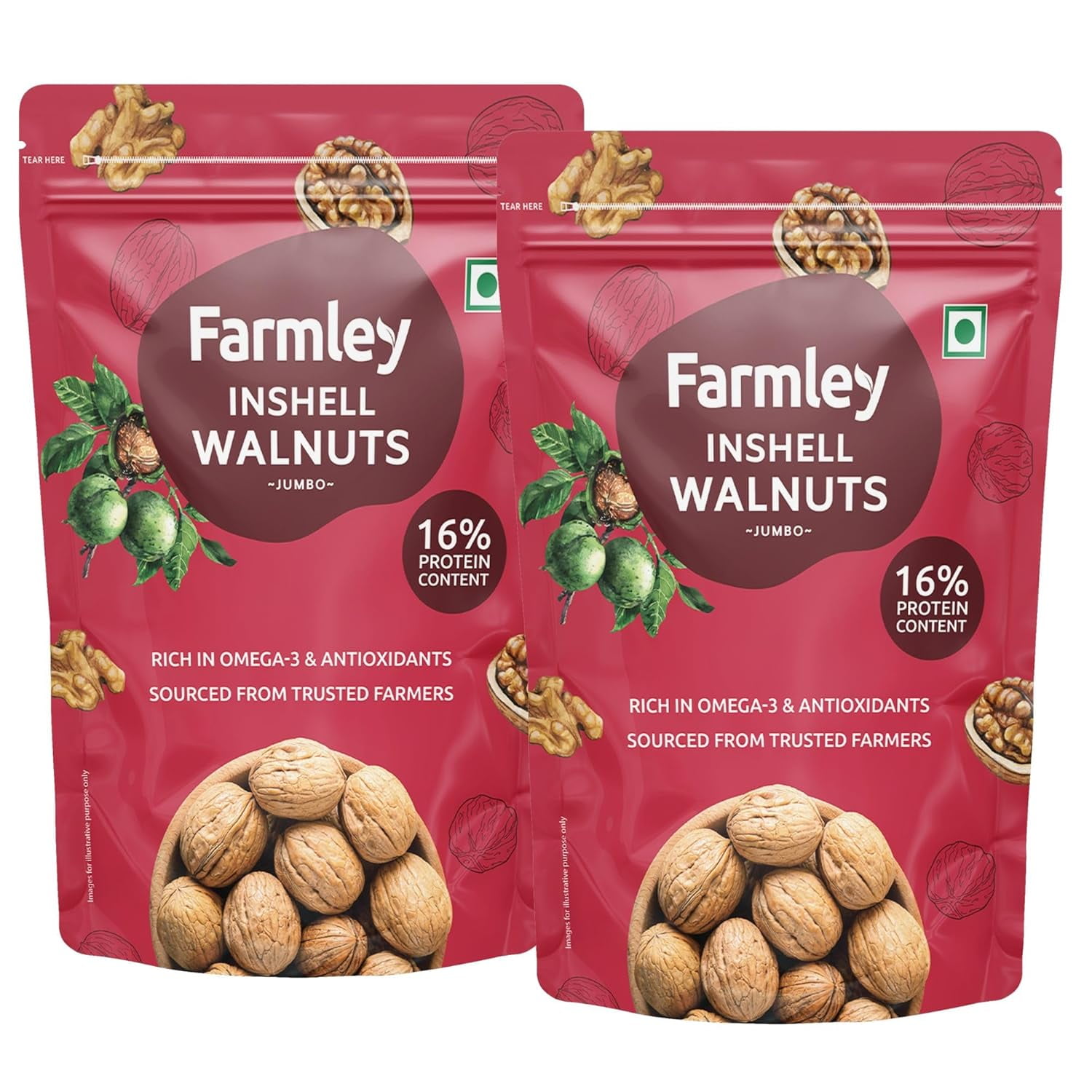 Natural Jumbo Inshell Walnut (Akhrot) By Farmley 1kg, (500gm * Pack Of 2) | Rich In Protein ...