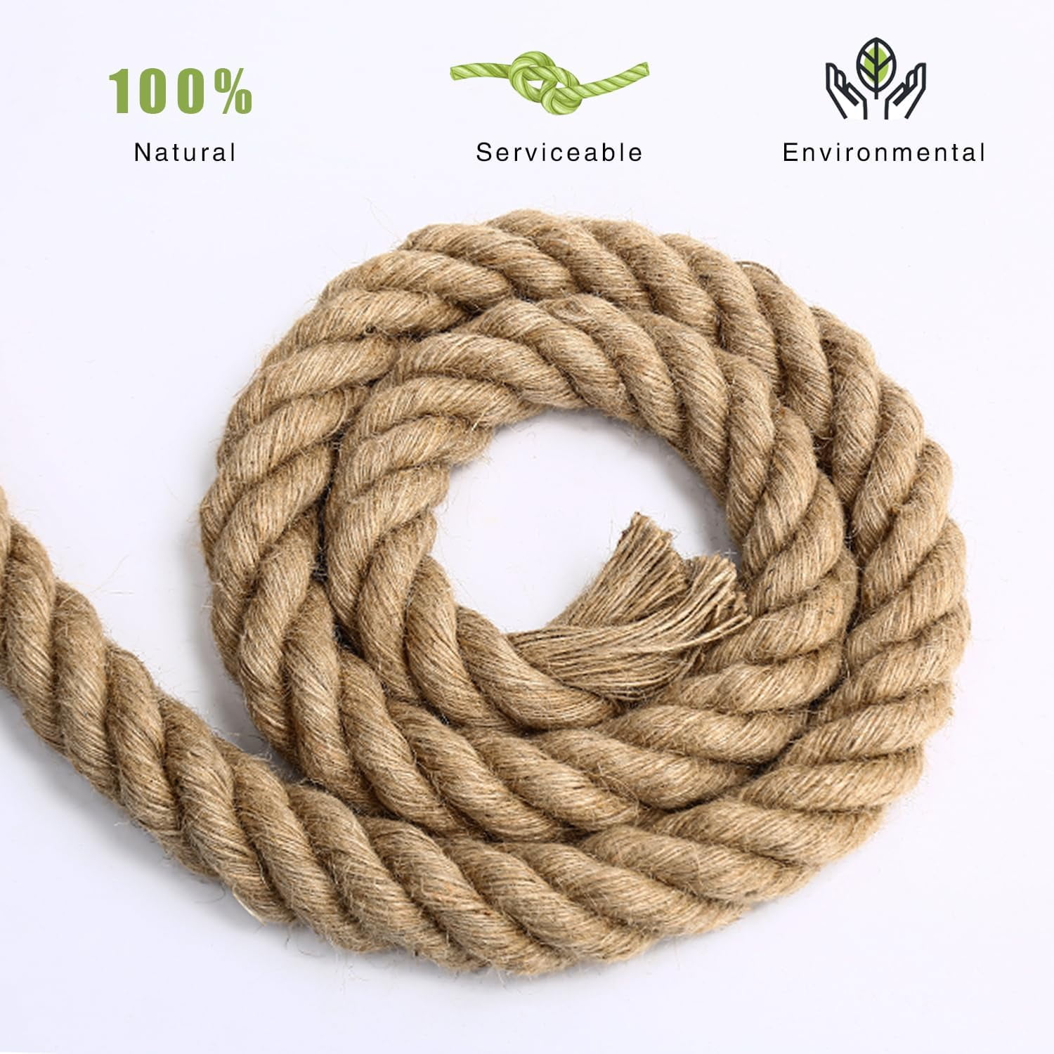 Natural Jute Rope 1-1/2 Inch X 10Ft Heavy Duty Hemp Rope For Swing ...