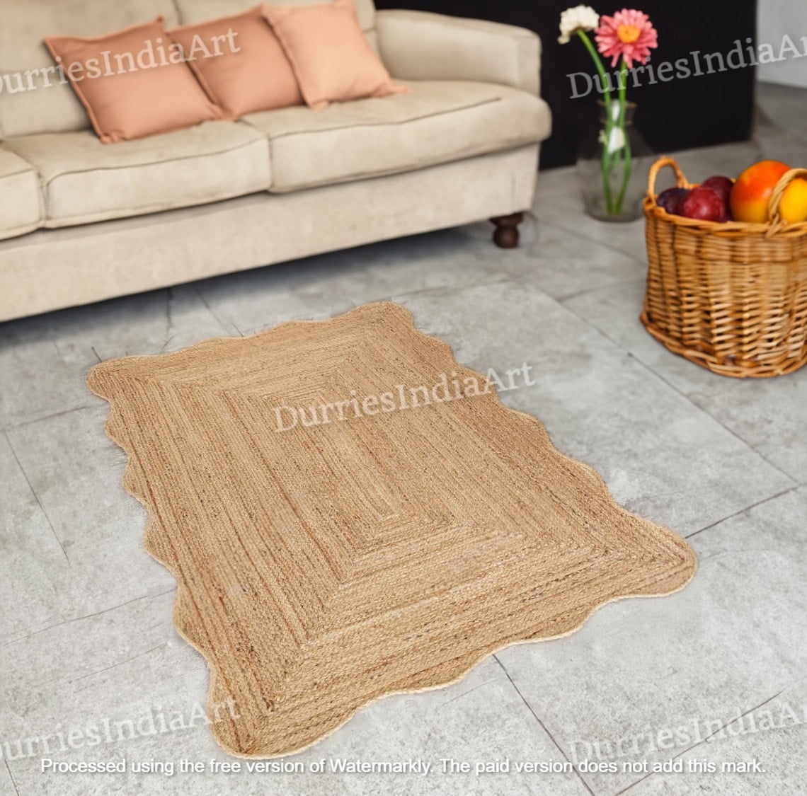 Natural Jute Rug- Wavy Edge Rug, Scalloped Jute Rug, Bohemian Rug, Jute ...