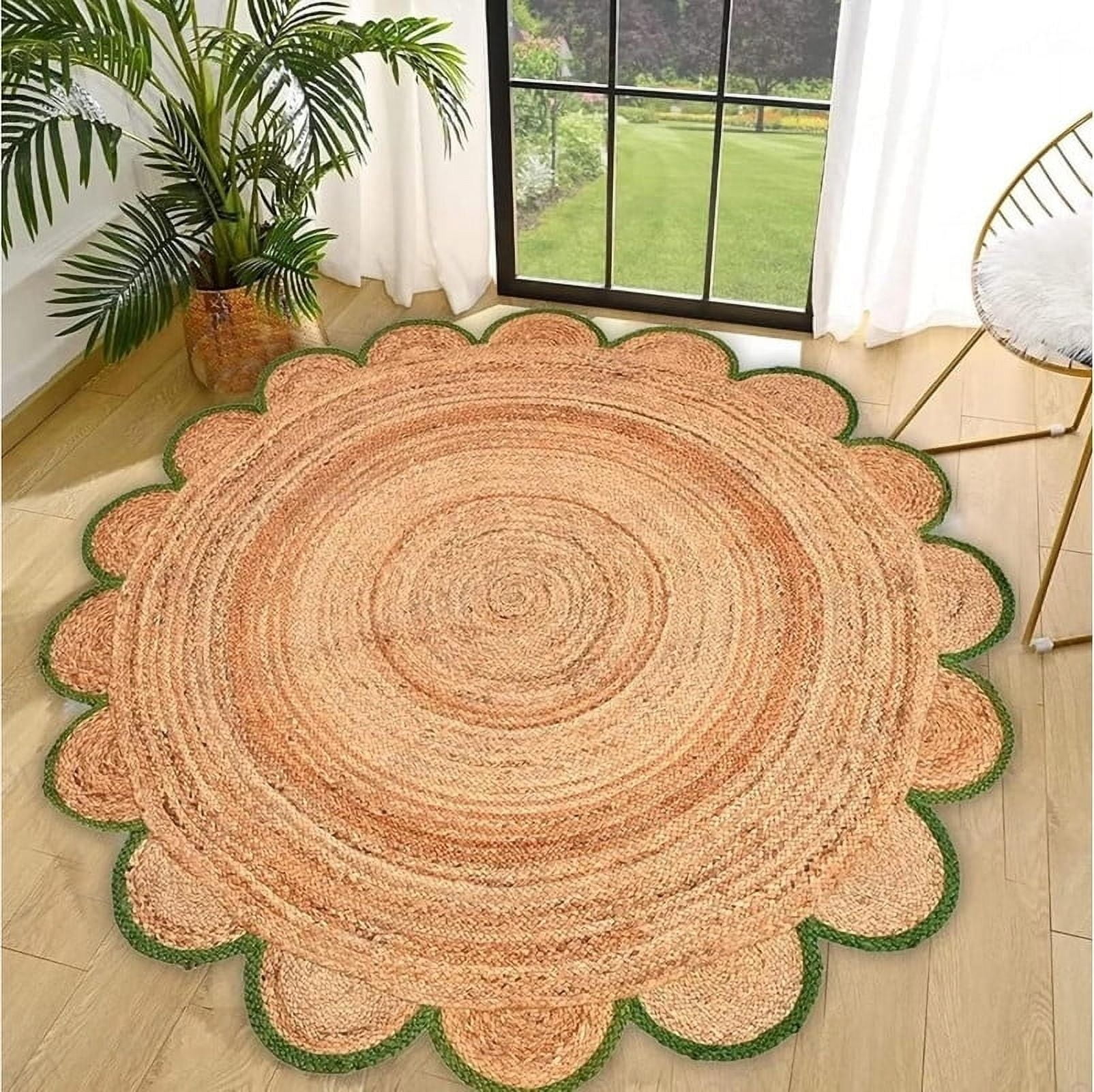 Natural Jute Scallop Round Rug, Floor Scalloped Edge Carpet Braided ...