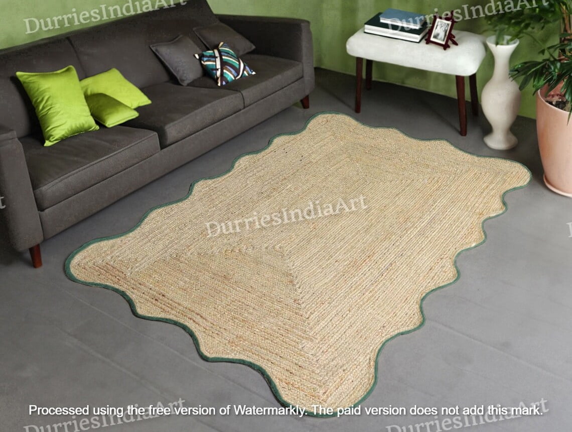 Natural Jute Scalloped Rug, Bohemian Jute Area Rug, Bohemian Jute Rug ...
