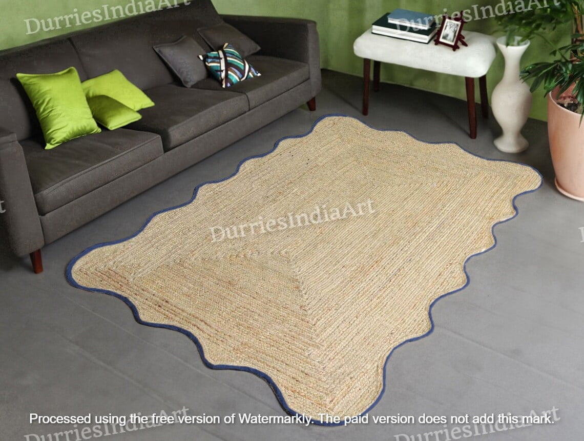 Natural Jute Scalloped Rug, Bohemian Rug, Natural Jute Moroccan ...