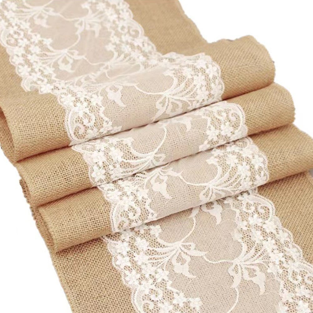 Natural Jute Table Runner With Lace Rustic Festival Party Wedding Decor ...