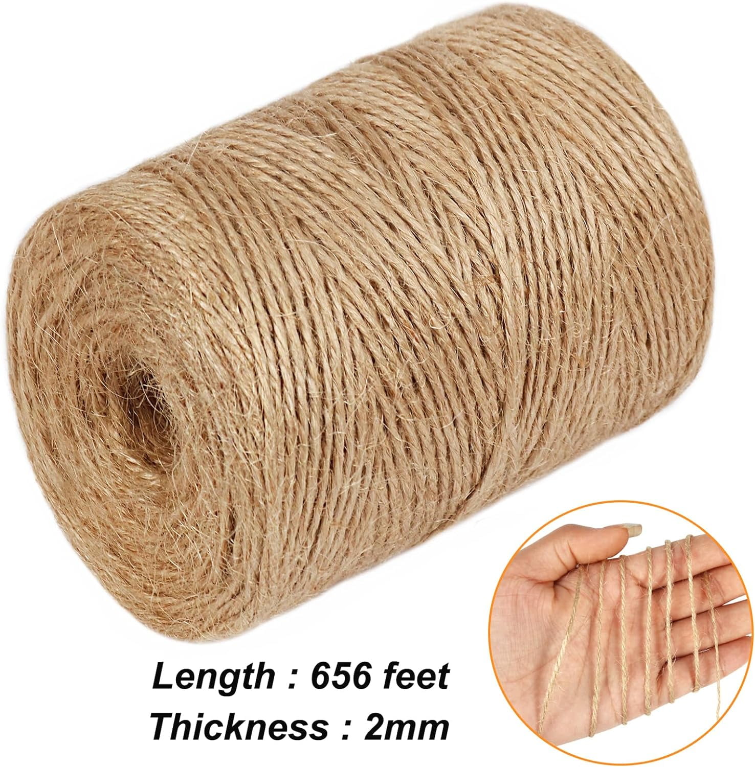 Natural Jute Twine, 656 Feet 2Mm Thick Brown Twine String For Garden ...