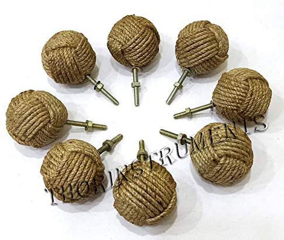 Natural Jute knob Set of six round Nautical jute drawer handles 50mm ...