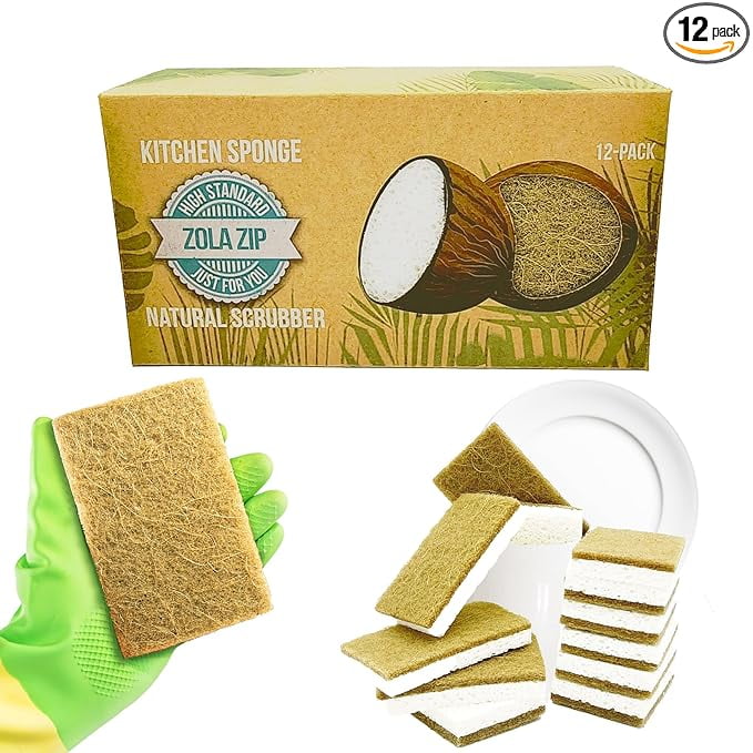 Natural Kitchen Sponges Compostable Cellulose and Coconut Scrubber ...