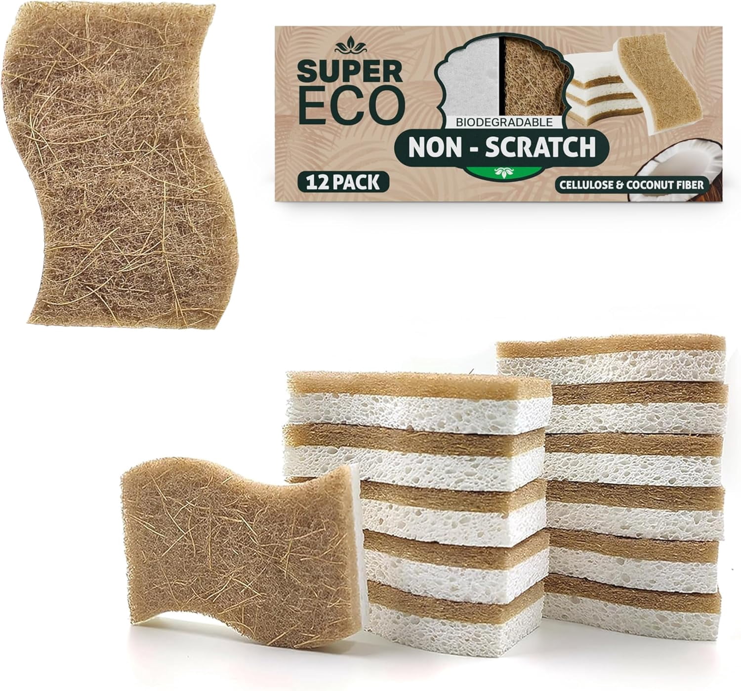 Natural Kitchen Sponges Pack of 12 - Biodegradable Compostable ...
