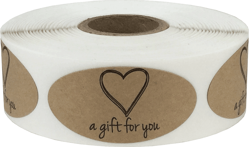 Natural Kraft A Gift For You Heart Sticker Labels | 1 x 2" Inches - 500 ...