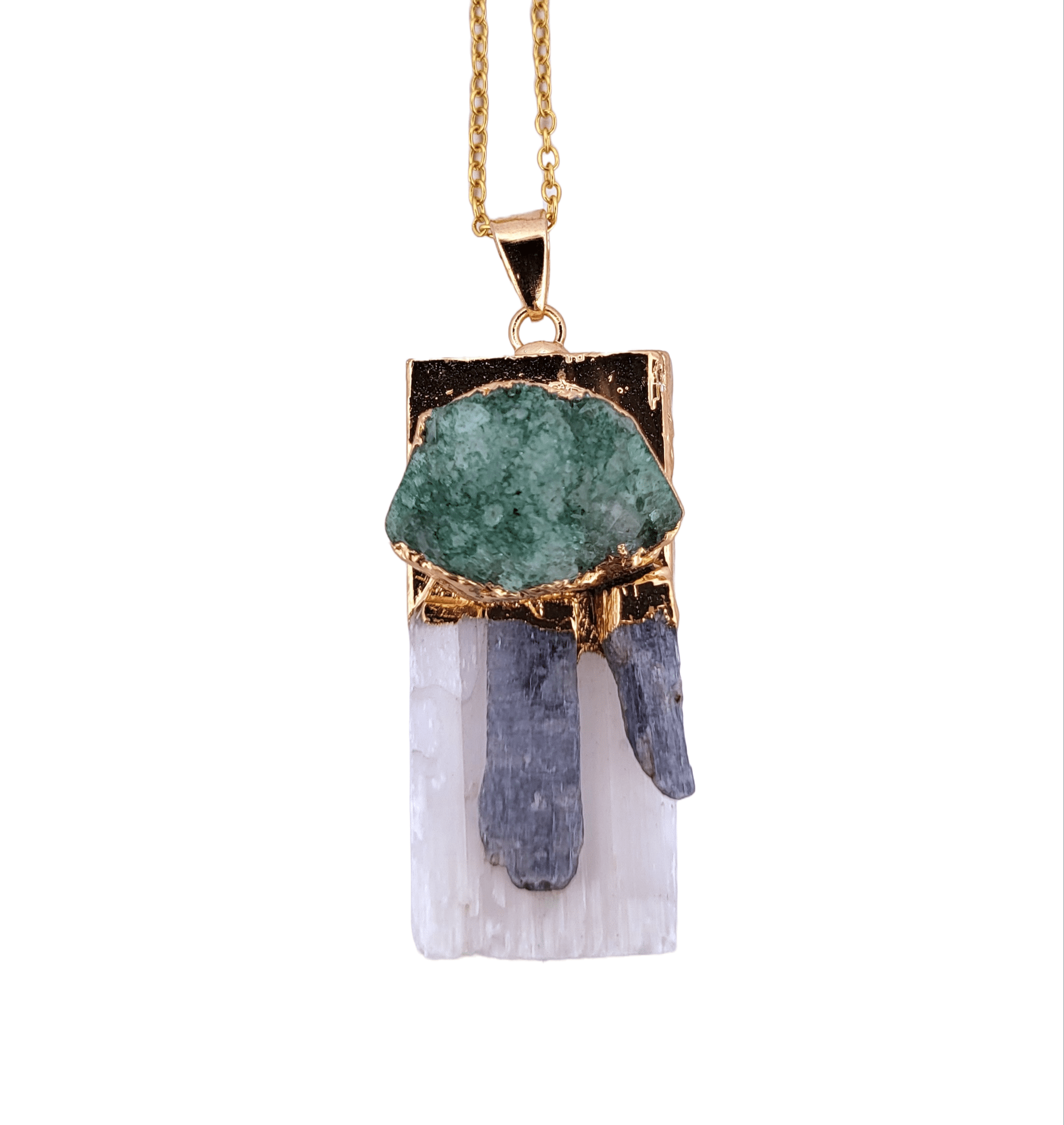 Natural Kyanite, Selenite & Green Geode Crystal Gold Necklace - Walmart.com