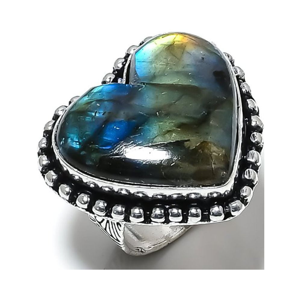 Natural Labradorite Gemstone Handmade 925 Sterling Silver Ring Size 10 ...