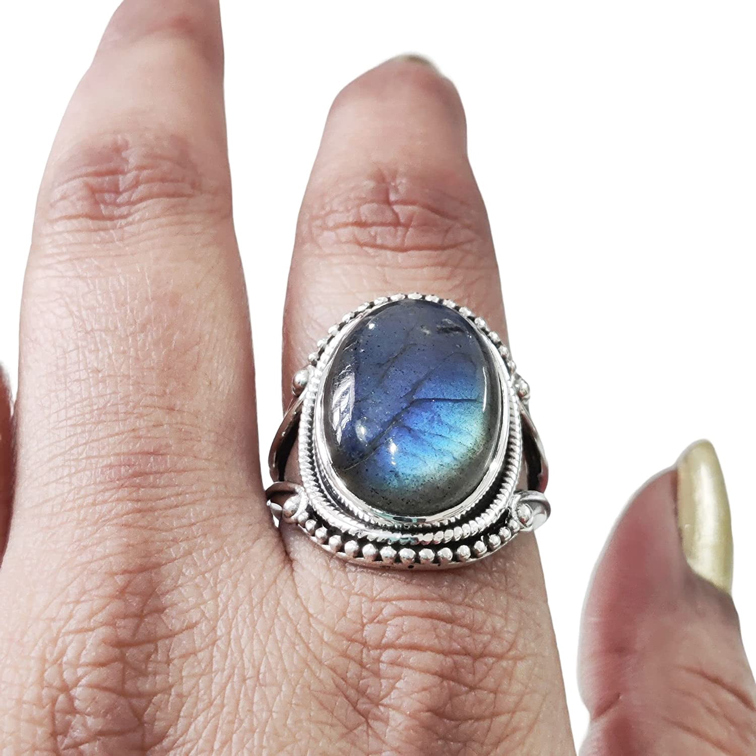 Natural Labradorite Ring, Woman's Blue Fire Labradorite Ring ...