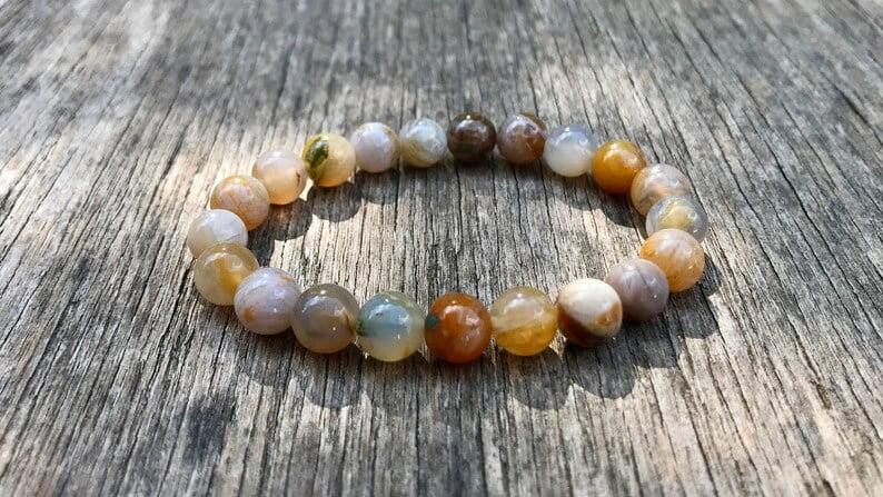 Natural Lace Agate 8mm Round Shape Smooth Cut Beads Stretchable ...