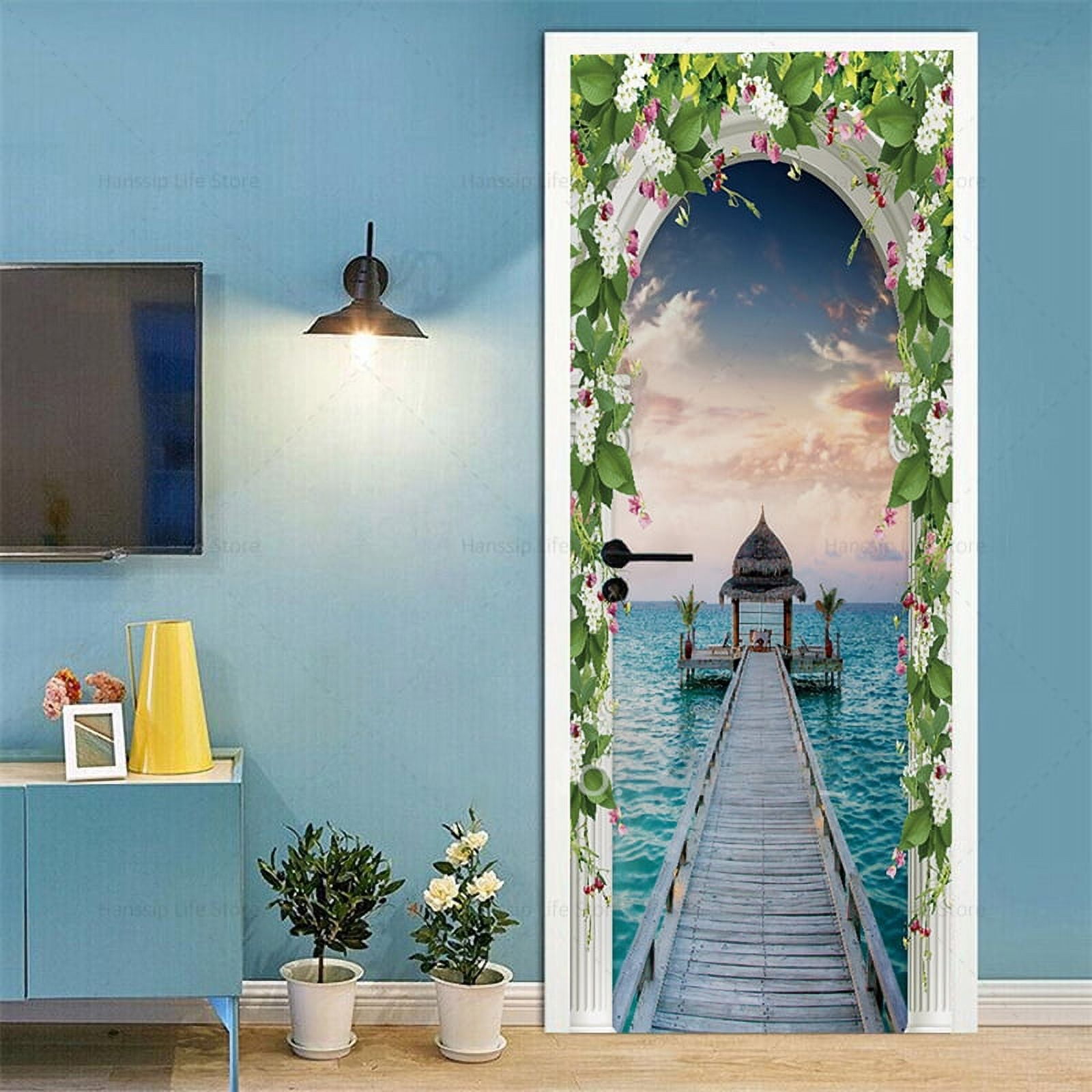 Natural Landscape 3D Door Stickers Mural Cover Vinyl PVC Forest/Sunset ...