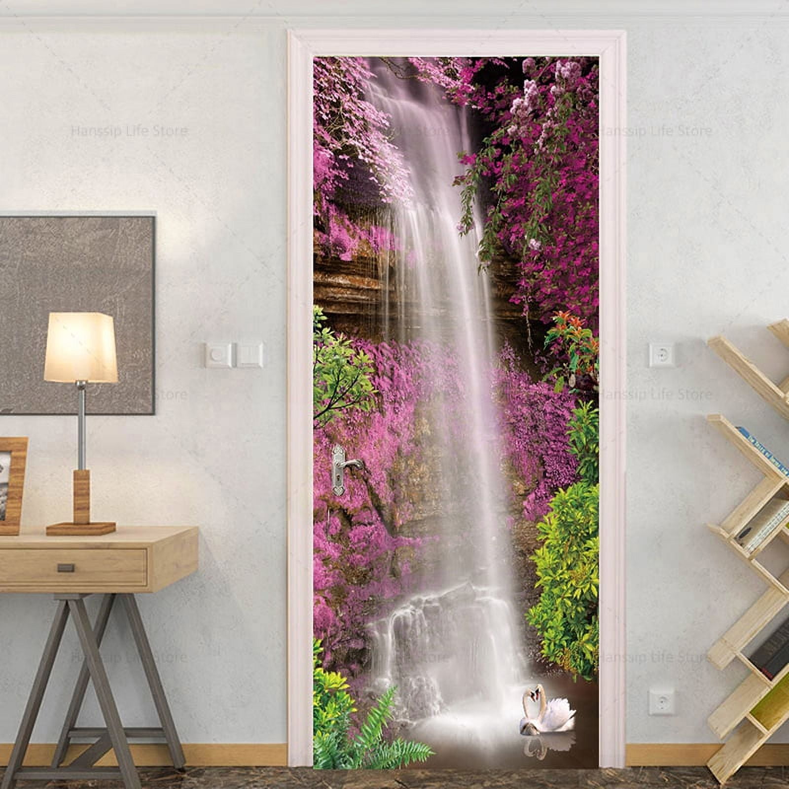 Natural Landscape 3D Door Stickers Mural Cover Vinyl PVC Forest/Sunset ...