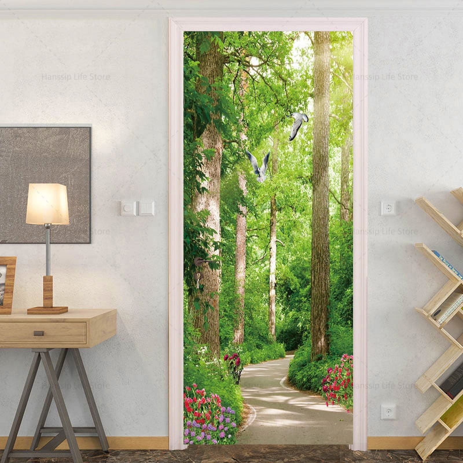 Natural Landscape 3D Door Stickers Mural Cover Vinyl PVC Forest/Sunset ...