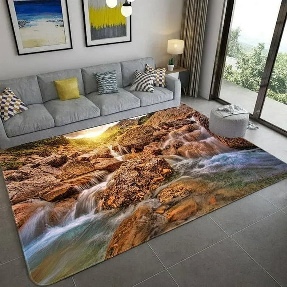 Natural Landscape 3D Green Forest Waterfall Pattern Printing Carpet for ...