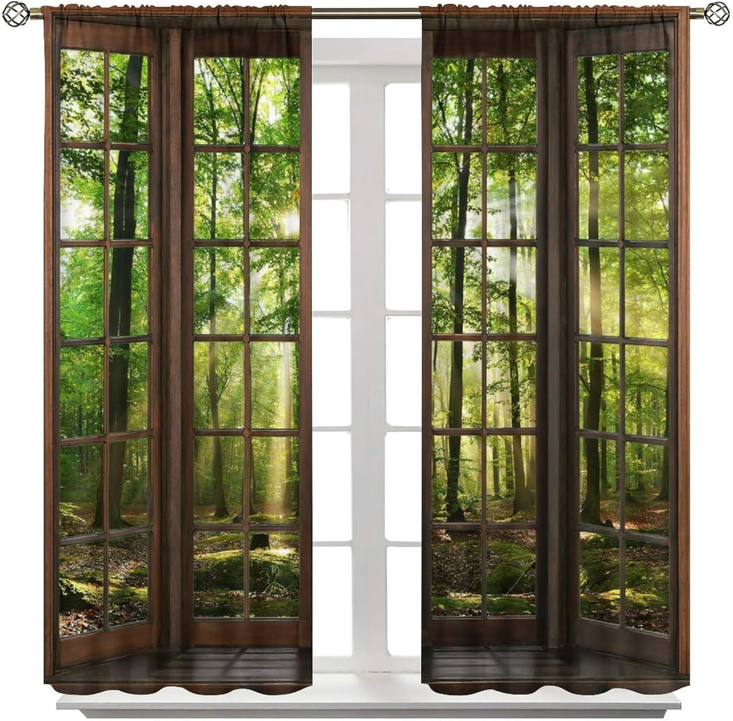 Natural Landscape Curtains, Vintage Nature in The Forest Pattern ...