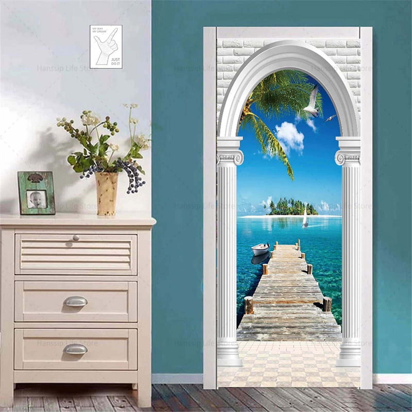 Natural Landscape Door Sticker 3D Wallpaper for Bedroom Living Room Out ...