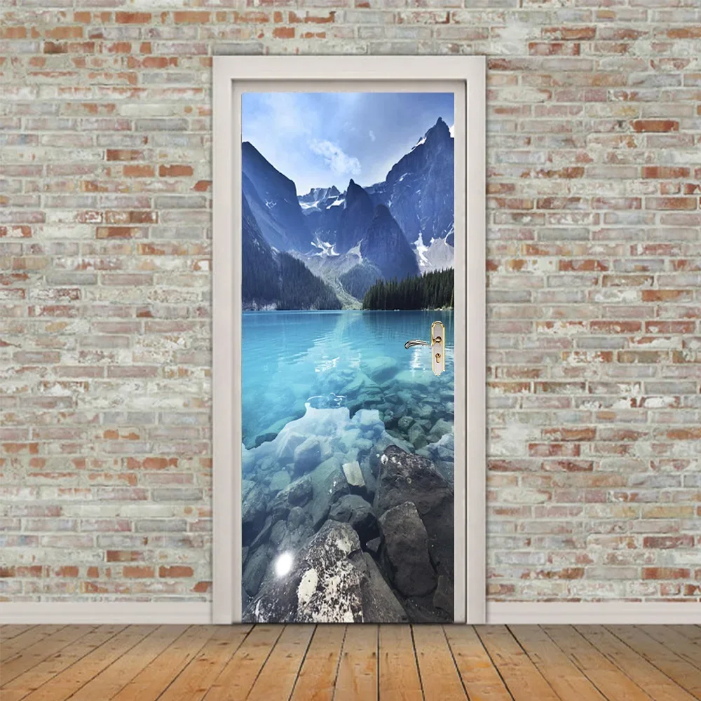 Natural Landscape Door Stickers Sunrise Scenery Mural Decal Ocean Beach ...