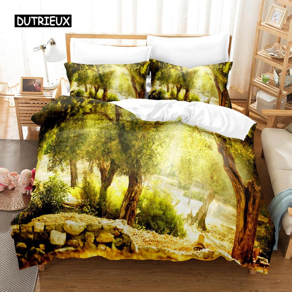 Natural Landscape Duvet Cover Set Blue Sky Lawn Flower Double King Size ...