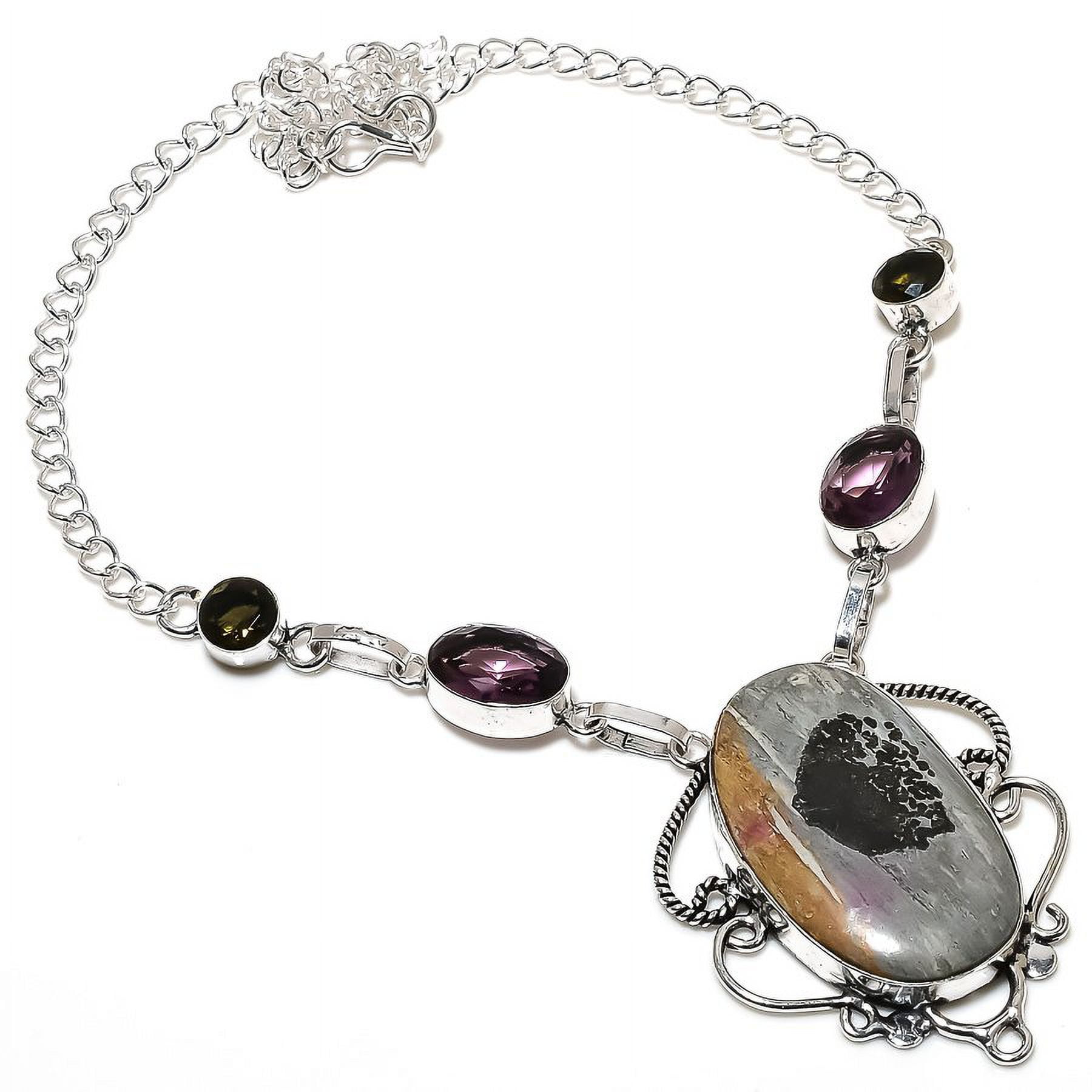 Natural Landscape Jasper, Amethyst 925 Sterling Silver Gift Necklace 36 ...