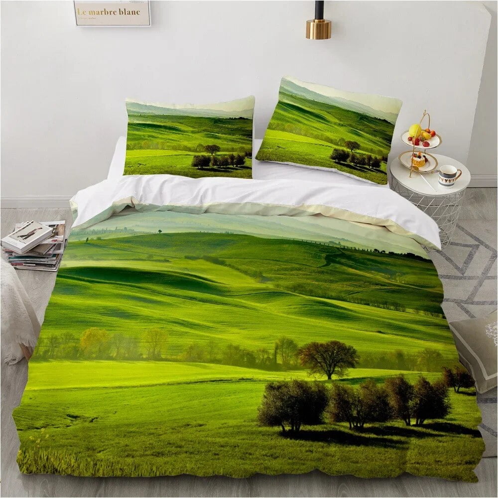 Natural Landscape King Duvet Cover Comic Ink Painting Style Bedding Set ...
