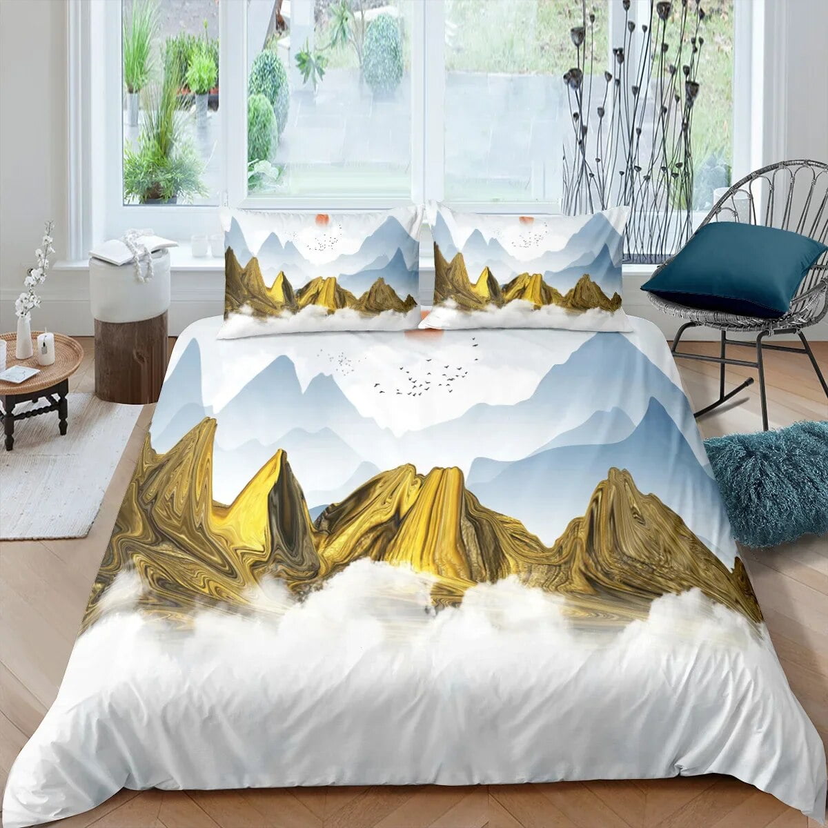 Natural Landscape King Duvet Cover Comic Ink Painting Style Bedding Set ...