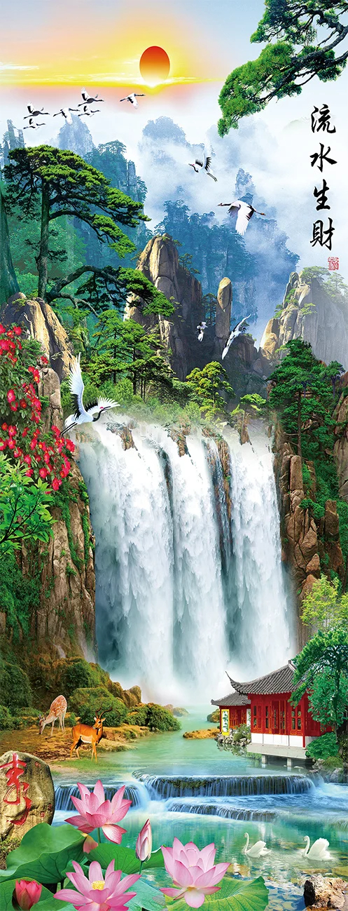 Natural Landscape Painting Door Stickers Retro Art Wallpaper Decal ...