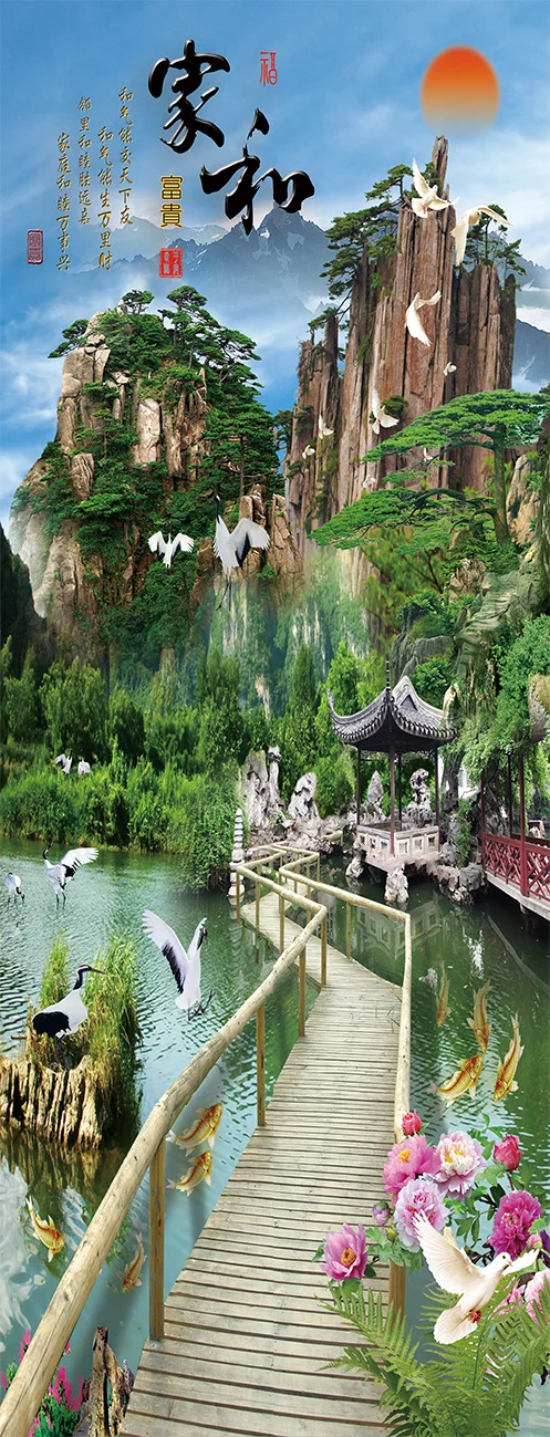 Natural Landscape Painting Door Stickers Retro Art Wallpaper Decal ...