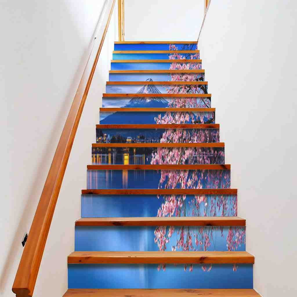 Natural Landscape Stair Stickers Mount Fuji Cherry Blossoms Staircase ...