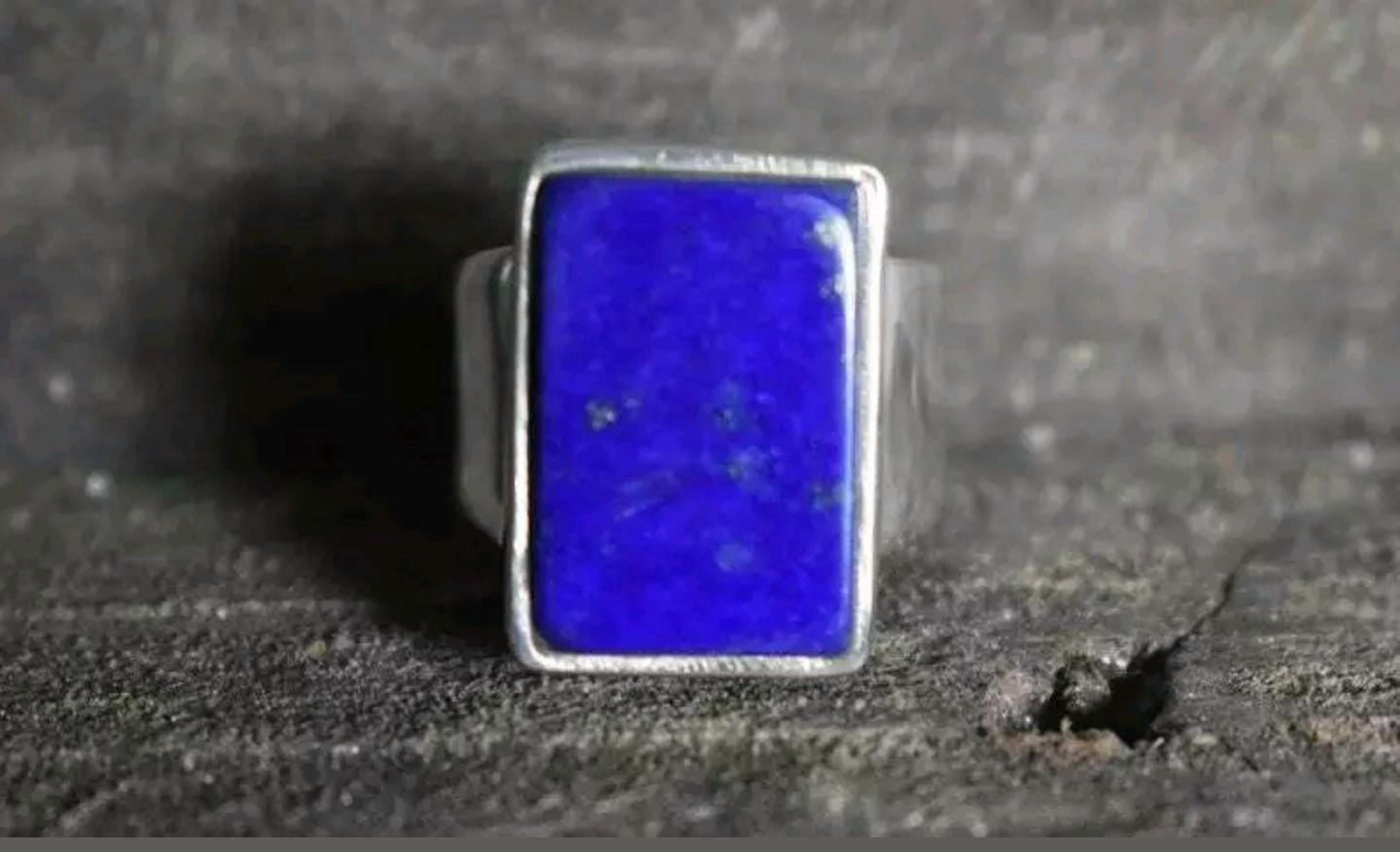 Natural Lapis Lazuli Gemstone Ring, Blue Gemstone Ring, Baguette Shape ...