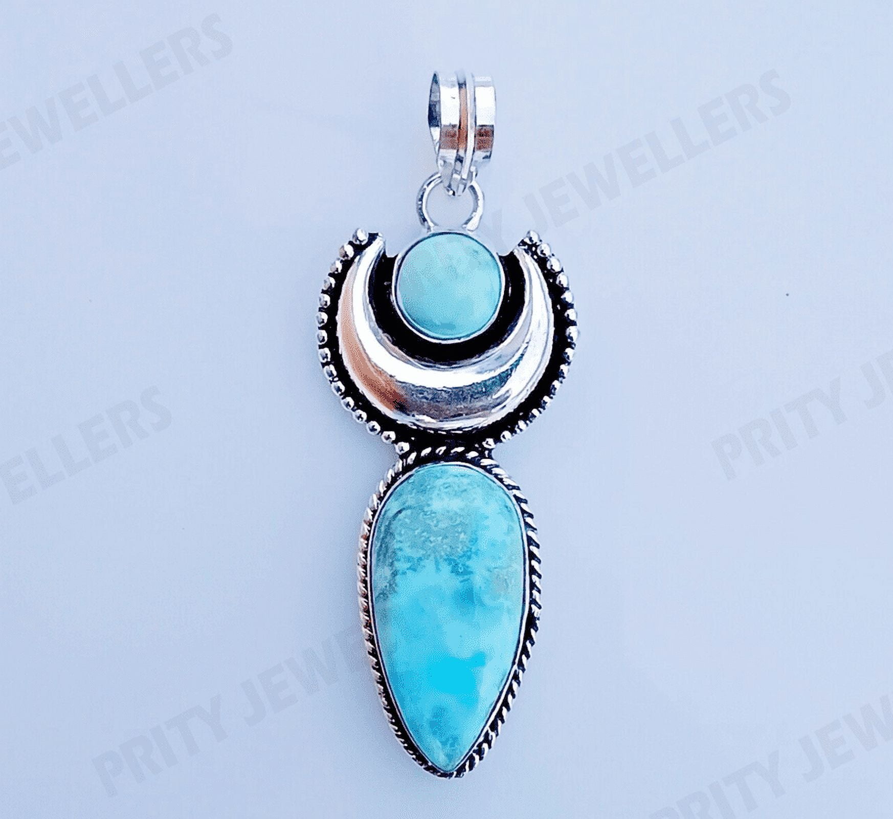 PRITY JEWELLERS Half Moon Green Larimar Gemstone Pendant, 925 Sterling ...