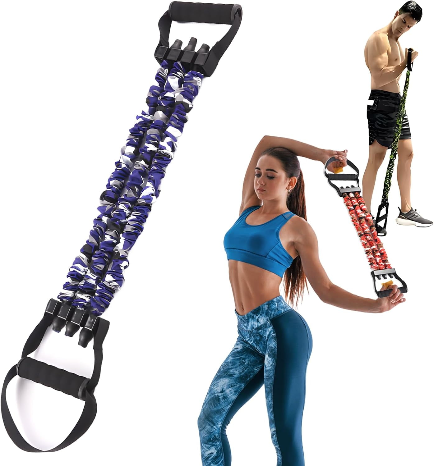 Natural Latex 3-Hole Resistance Stretcher, 2025 New 3-Way Adjustable Resistance Band with Handle ...